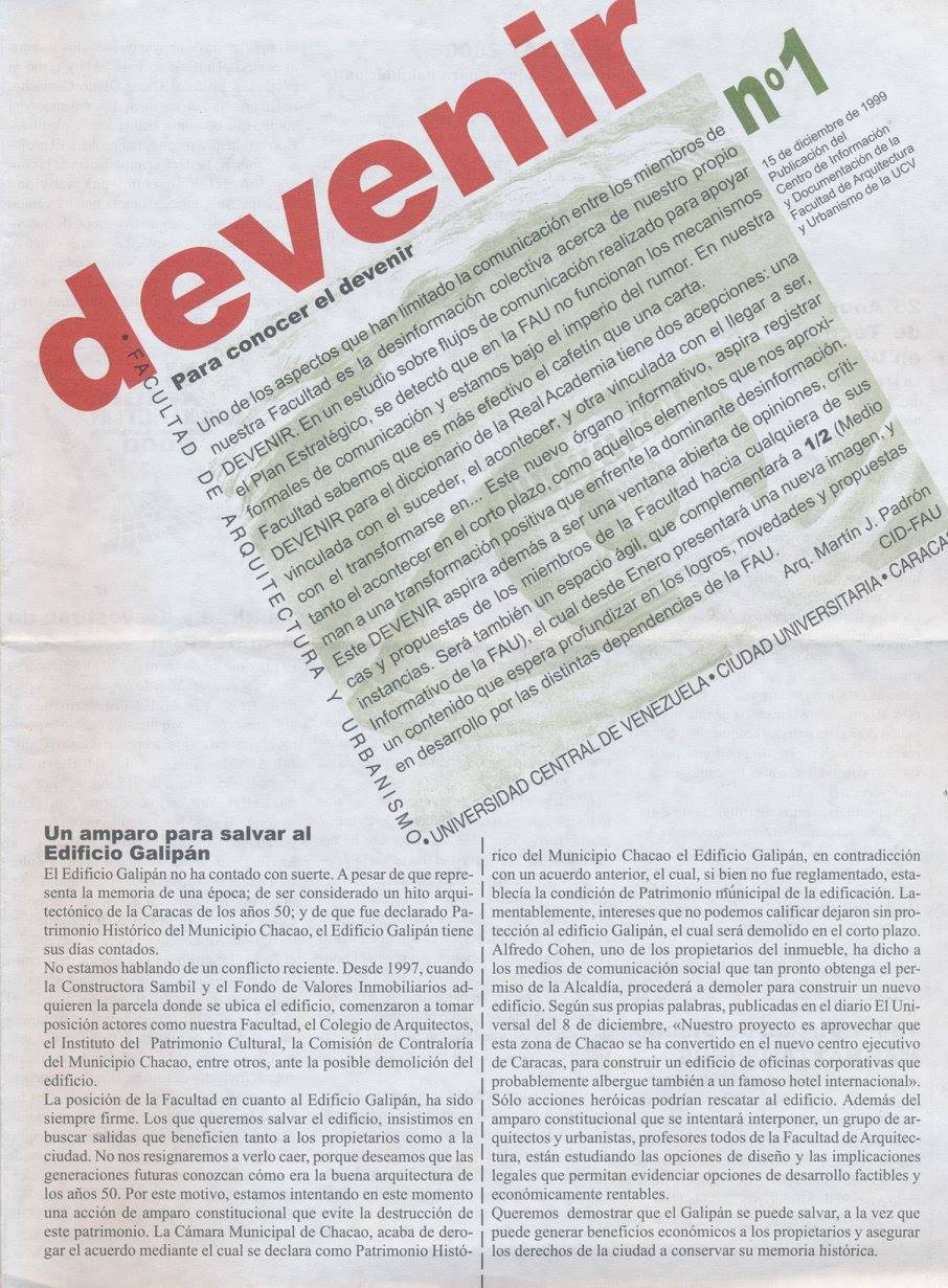 1999• Se comienza a publicar «Devenir» | Fundación Arquitectura y Ciudad
